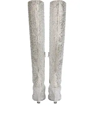 Balmain Wedge Thigh-high Satin Boots With Crystals