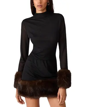 Steve Madden Lilienne Sheer Faux Fur Trim Top