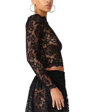 Steve Madden Alicea Lace Long Sleeve Cropped Top
