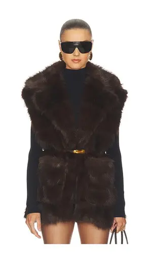 Bardot Brentley Faux Fur Vest In Chocolate - Dark Choco