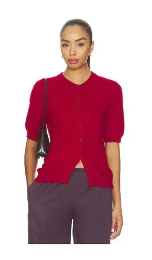 Naadam Atelier Costal Cashmere Short Sleeve Cardigan In Red - Ruby Red