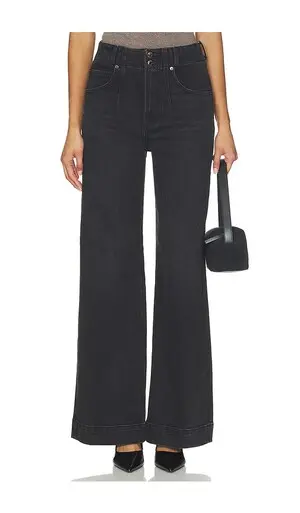 PISTOLA Lana Double Button Wide Leg Jeans In Black