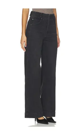 PISTOLA Lana Double Button Wide Leg Jeans In Black