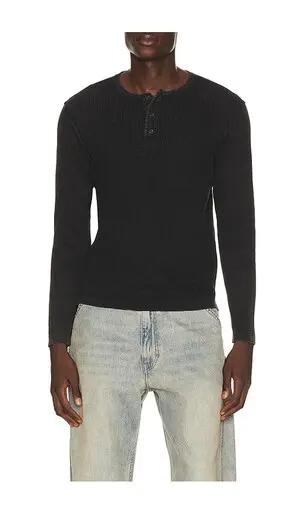 SCHOTT Stonewashed Henley Sweater - Black