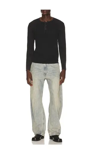 SCHOTT Stonewashed Henley Sweater