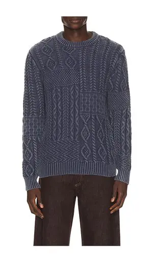SCHOTT Stonewashed Patchwork Cotton Sweater In Blue - Navy