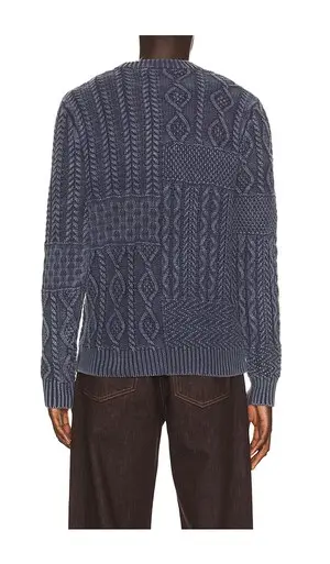 SCHOTT Stonewashed Patchwork Cotton Sweater In Blue