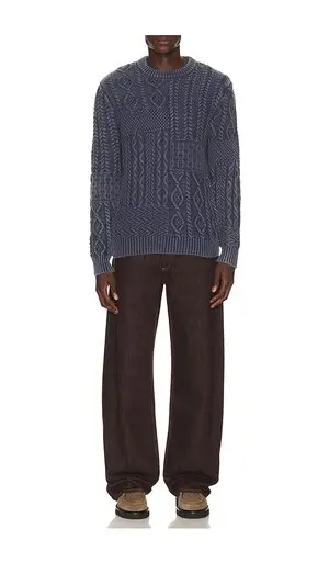 SCHOTT Stonewashed Patchwork Cotton Sweater In Blue