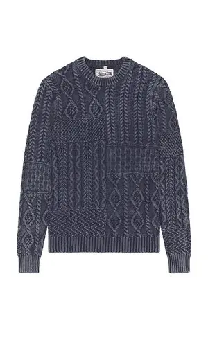 SCHOTT Stonewashed Patchwork Cotton Sweater In Blue