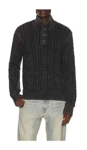 SCHOTT Cable Knit Fishermans Sweater - Black