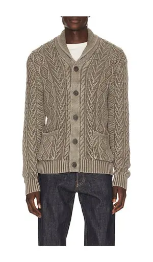 SCHOTT Cable Knit Cardigan In Green - Olive
