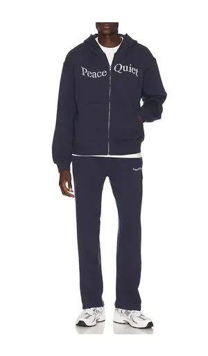 MUSEUM OF PEACE & QUIET Stencil Zip-up Hoodie In Blue