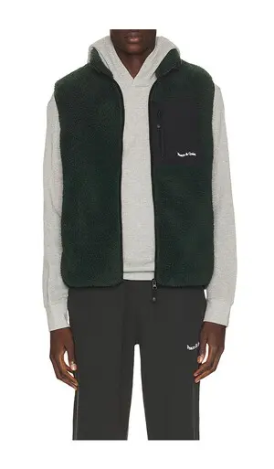 MUSEUM OF PEACE & QUIET Wordmark Sherpa Vest In Green - Pine