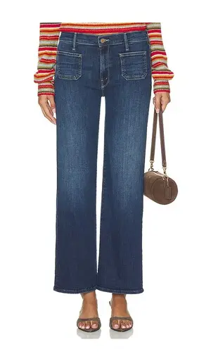 MOTHER Lil Petite Patch Pocket Mid Rise Maven Sneak Jeans In Blue - Backstage Pass