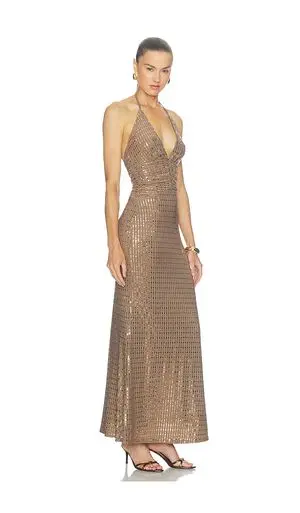 RUNAWAY THE LABEL Nara Deep V-neck Maxi Dress In Metallic