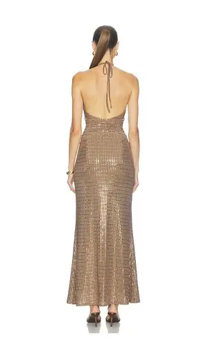 RUNAWAY THE LABEL Nara Deep V-neck Maxi Dress In Metallic