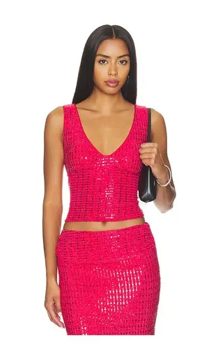 RUNAWAY THE LABEL Retta V-neck Top In Red - Chilli