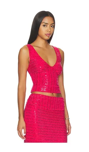 RUNAWAY THE LABEL Retta V-neck Top In Red
