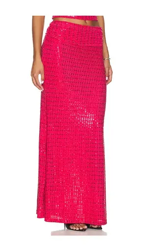 RUNAWAY THE LABEL Retta Ruched Waistband Maxi Skirt In Red