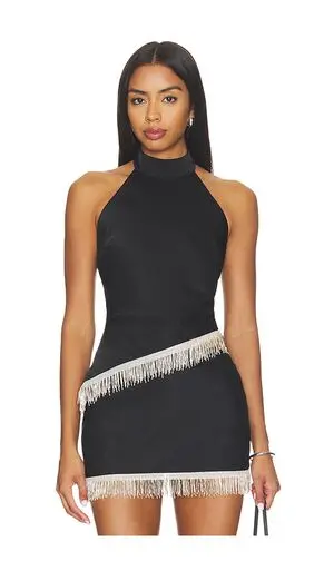 RUNAWAY THE LABEL Valia Halter Asymmetrical Hem Top - Black