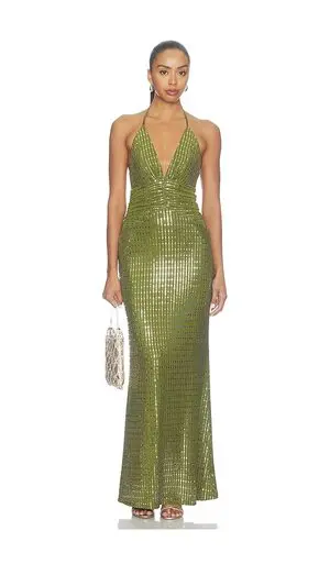 RUNAWAY THE LABEL Nara Deep V-neck Maxi Dress - Olive