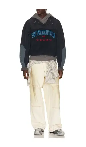 We11Done Layered Fleece Hoodie In Blue