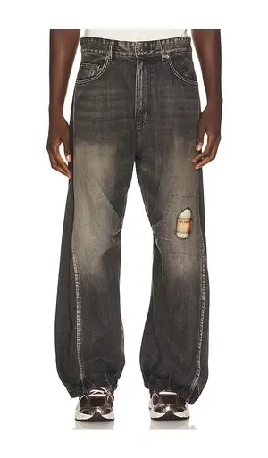 We11Done Repaired Checkcurved Denim Jeans - Black