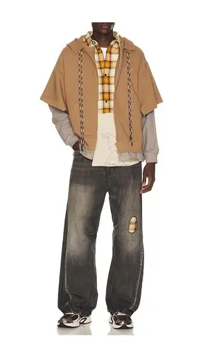 We11Done Repaired Checkcurved Denim Jeans
