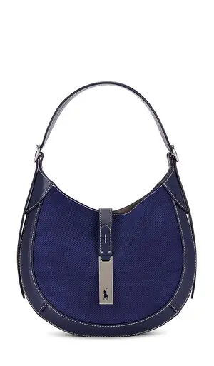 Polo Ralph Lauren Suede Leather Shoulder Bag In Navy - Night