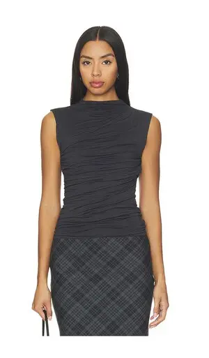Enza Costa Fluid Viscose Jersey Sleeveless Twist Top In Black - Phantom