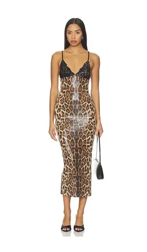 Superdown Dante Midi Dress In Brown - Leopard