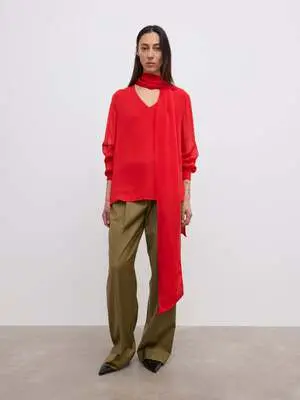 HOUSE OF DAGMAR Chiffon Scarf Blouse - Red