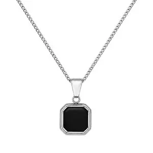 OUTRAGE LONDON Onyx Stone Necklace Pendant - Silver