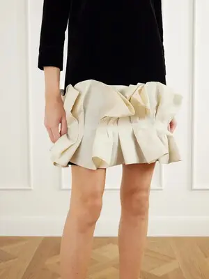 Khaite Valetta Two-tone Ruffled Cotton-velvet Mini Dress