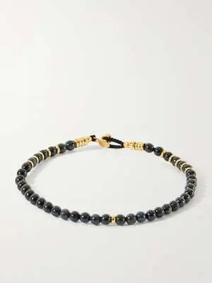 MIKIA Circle 4 Gold-plated Sterling Silver, Malachite And Apatite Beaded Bracelet - Blue