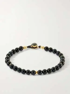 MIKIA Circle 8 Gold-plated Sterling Silver, Tiger's Eye And Labradorite Beaded Bracelet - Blue