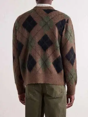 CORRIDOR Brushed Argyle Jacquard-knit Cardigan