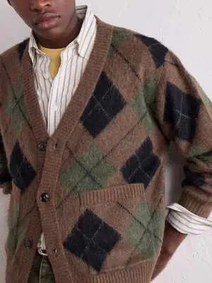 CORRIDOR Brushed Argyle Jacquard-knit Cardigan