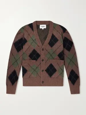 CORRIDOR Brushed Argyle Jacquard-knit Cardigan - Brown