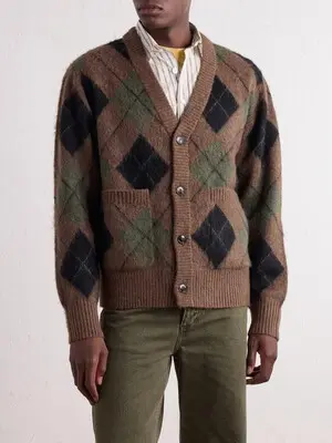 CORRIDOR Brushed Argyle Jacquard-knit Cardigan