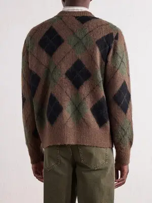 CORRIDOR Brushed Argyle Jacquard-knit Cardigan