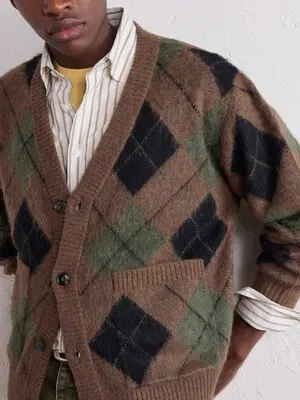 CORRIDOR Brushed Argyle Jacquard-knit Cardigan