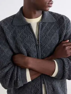 PIACENZA CASHMERE 1733 Cable-knit Virgin Wool Zip-up Sweater