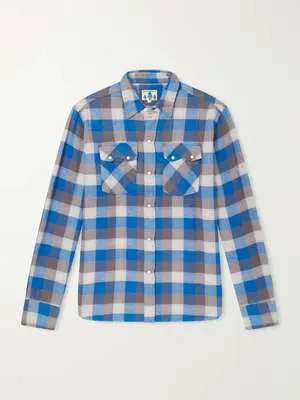 WYTHE Checked Cotton-flannel Western Shirt - Blue
