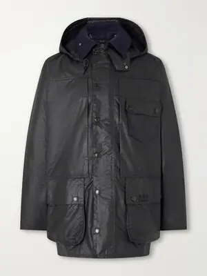 Barbour A.p.c. Logo-embroidered Moleskin-trimmed Woven Waxed-cotton Jacket - Blue