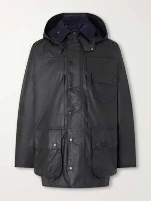 Barbour A.p.c. Logo-embroidered Moleskin-trimmed Woven Waxed-cotton Jacket - Navy