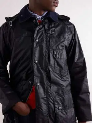 Barbour A.p.c. Logo-embroidered Moleskin-trimmed Woven Waxed-cotton Jacket - Navy