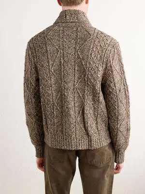 Ralph Lauren Shawl-collar Aran Cable-knit Wool, Cotton And Linen-blend Zip-up Cardigan