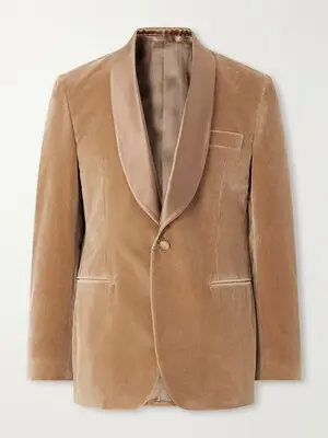 Canali Shawl-collar Satin-trimmed Cotton-velvet Tuxedo Jacket - Brown