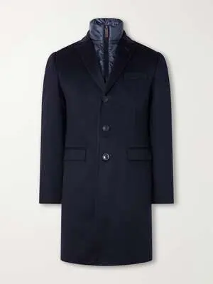 Herno Detachable Shell-lined Woven-cashmere Coat - Navy